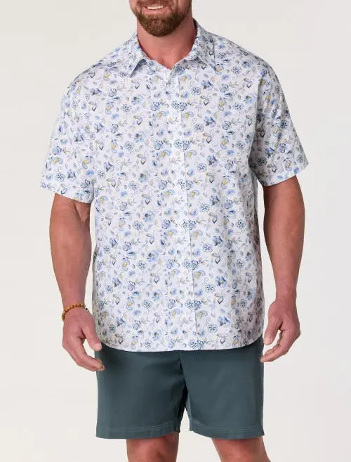 TRUE NATION BY DXL Big & Tall Sketch Leaf Print Sport Shirt - Blue Multi