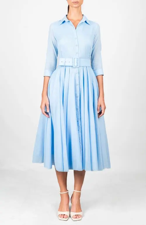 Samantha Sung Belted Midi Shirtdress - Solid Soft Blue