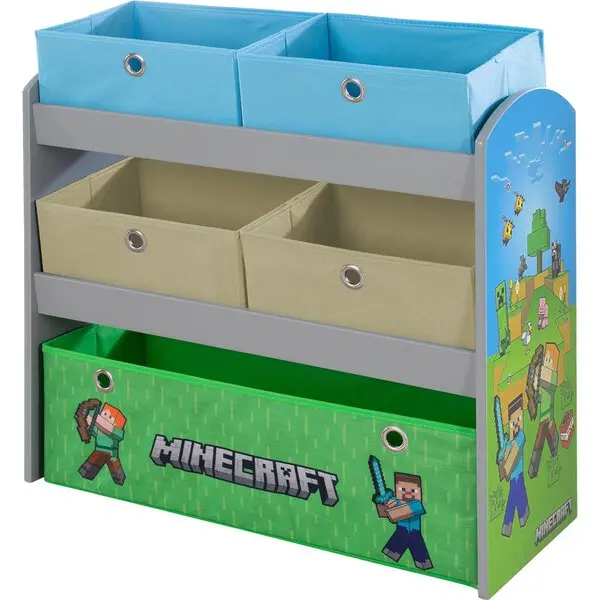 MINECRAFT Play Shelf With Fabric Storage Boxes Gamethemed Organizer - Multicolored