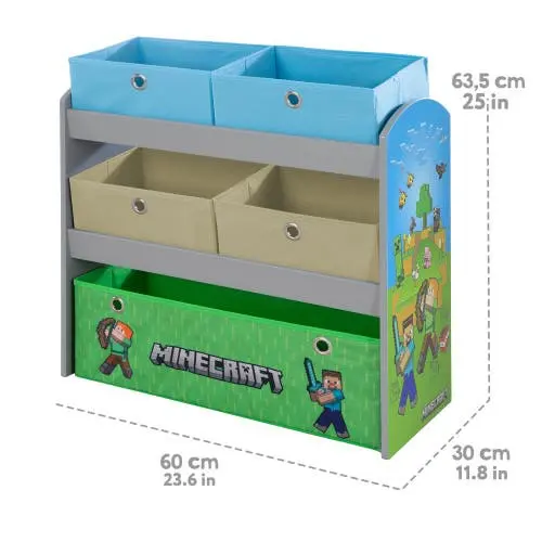 MINECRAFT Play Shelf With Fabric Storage Boxes Gamethemed Organizer