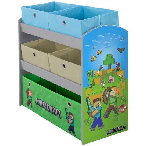 MINECRAFT Play Shelf With Fabric Storage Boxes Gamethemed Organizer