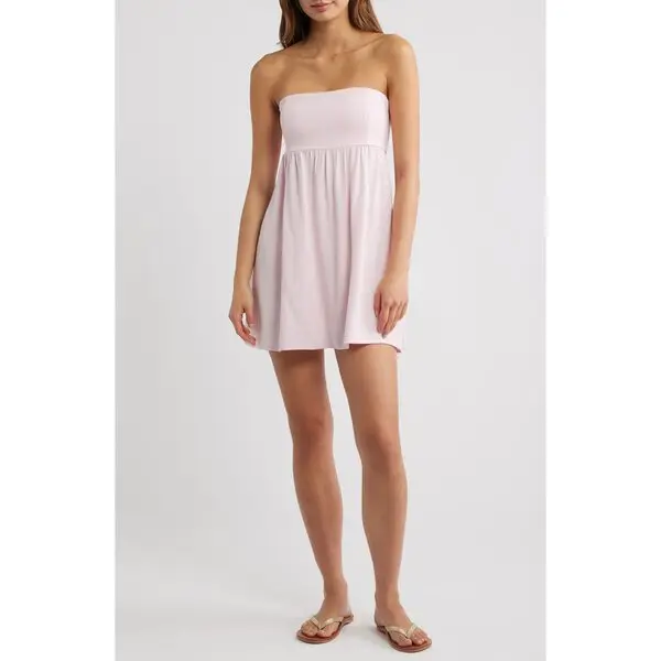 PACSUN Tie Back Strapless Babydoll Dress - Light Pink