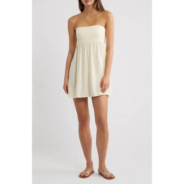 PACSUN Tie Back Strapless Babydoll Dress - Vanilla