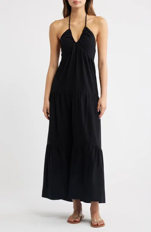PACSUN Kenna Tiered Halter Midi Dress - Black