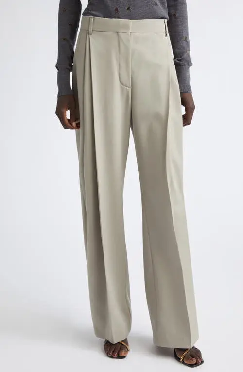 Stella McCartney Pleated Wide Leg Wool Trousers - Mist Grey