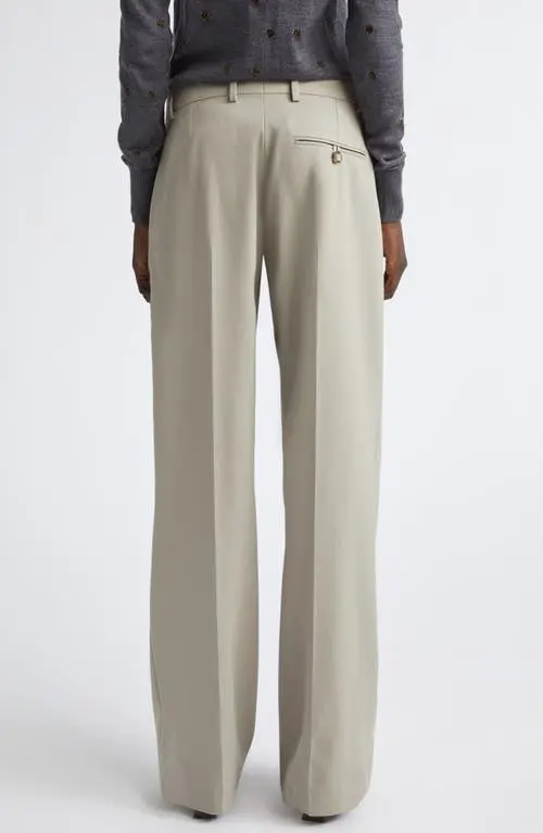 Stella McCartney Pleated Wide Leg Wool Trousers - Mist Grey