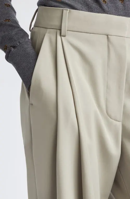 Stella McCartney Pleated Wide Leg Wool Trousers - Mist Grey