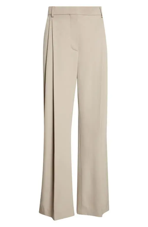 Stella McCartney Pleated Wide Leg Wool Trousers - Mist Grey