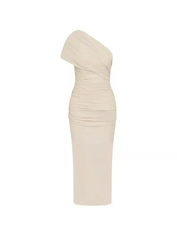 Rachel Gilbert Clay One-shoulder Ruched Midi Dress - Neutrals