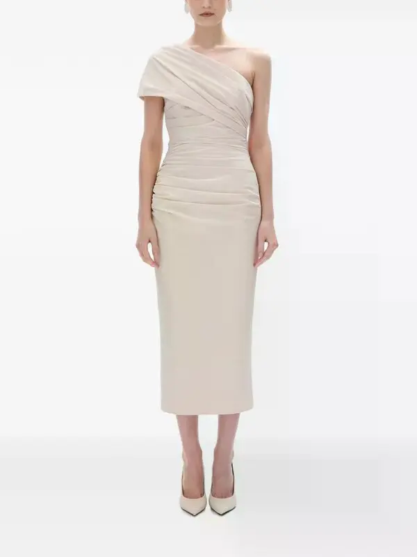 Rachel Gilbert Clay One-shoulder Ruched Midi Dress