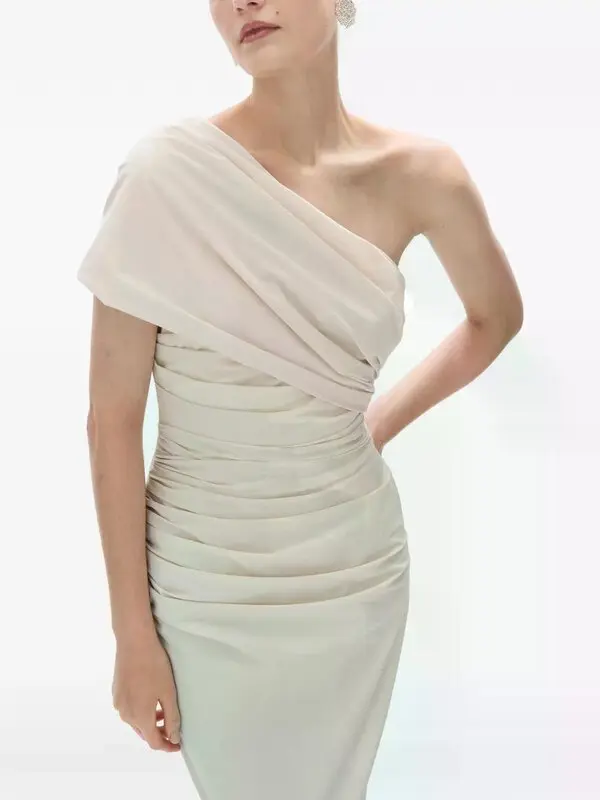 Rachel Gilbert Clay One-shoulder Ruched Midi Dress