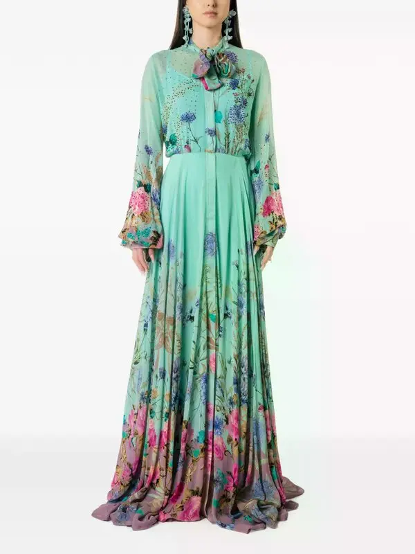 MIAU BY CLARA ROTESCU Floral Print Maxi Dress - Blue