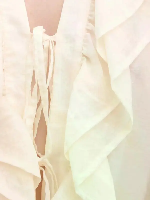 HAVEONE Cream White Ruffled Front-tie V-neck Blouse