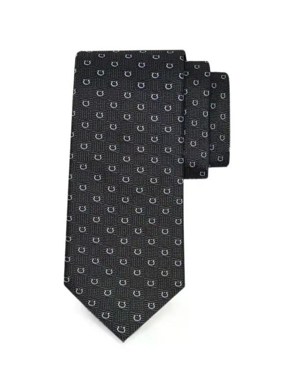 FERRAGAMO Gancini Silk Jacquard Neck Tie - Black