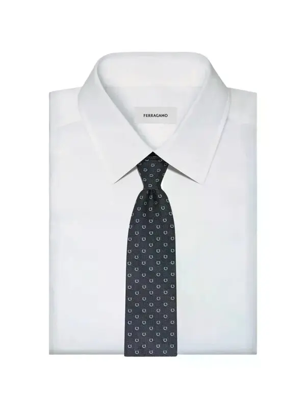 FERRAGAMO Gancini Silk Jacquard Neck Tie - Black