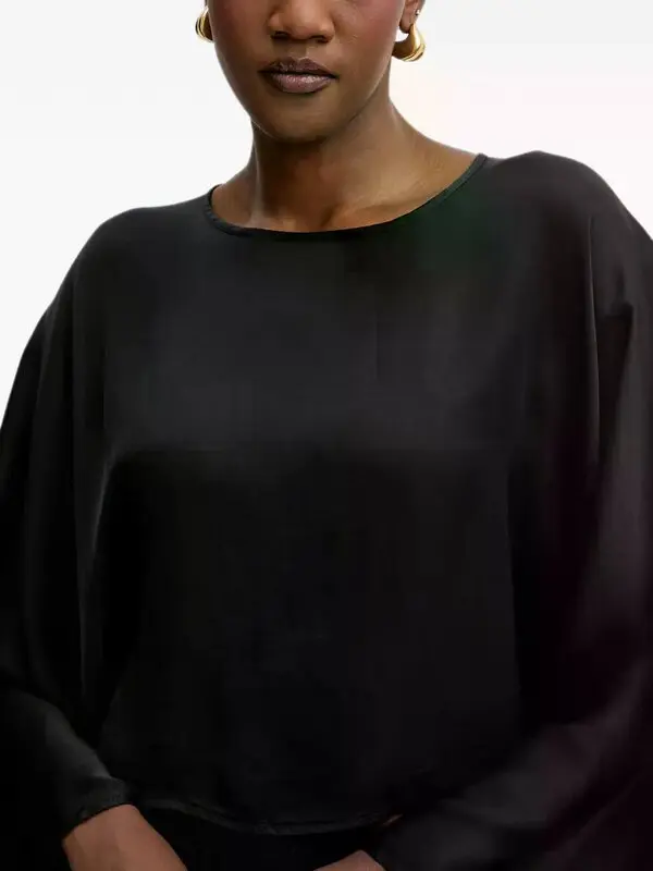 HAVEONE Satin Cape-sleeve Cropped Blouse