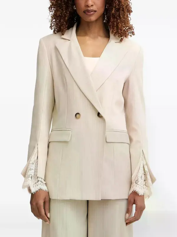 HAVEONE Pinstripe Lace-trim Blazer