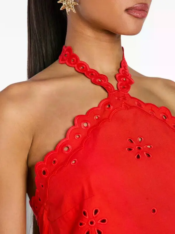 Retrofete Caliane Broderie Anglaise Halterneck Top - Red