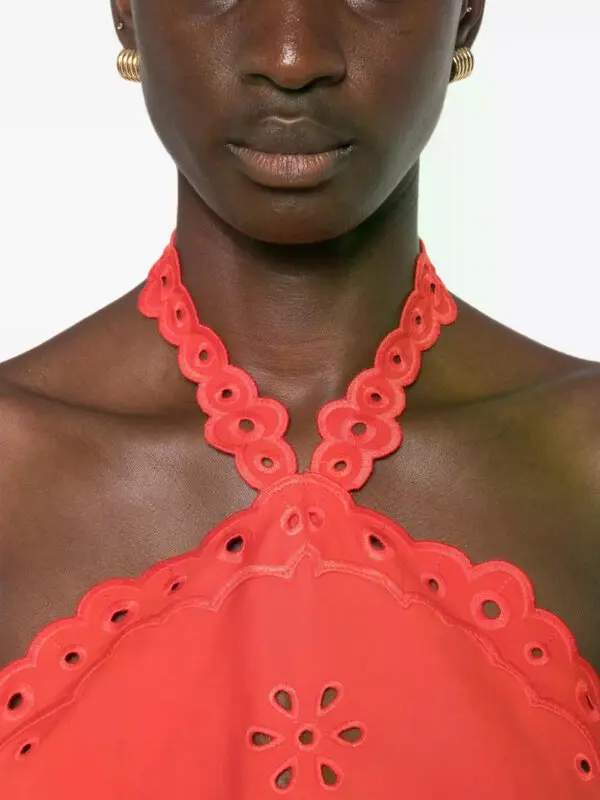 Retrofete Caliane Broderie Anglaise Halterneck Top - Red