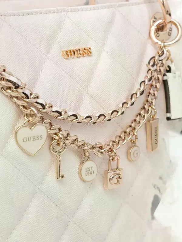 Guess Libby Quilted Charm-detail Tote Bag - Neutrals