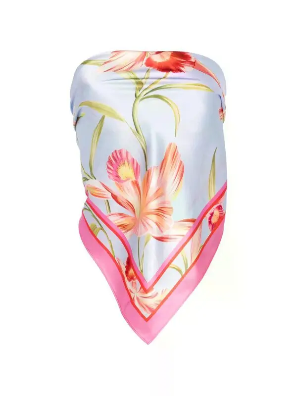 Retrofete Floral-print Silk Top - Blue