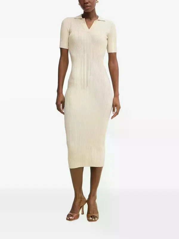 FRACOMINA Ribbed-knit Midi Dress With Glitter Effect - Neutrals