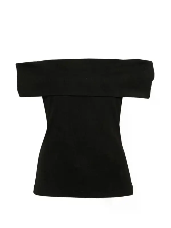 GESTUZ Drew Off-shoulder Ribbed-knit Top - Black