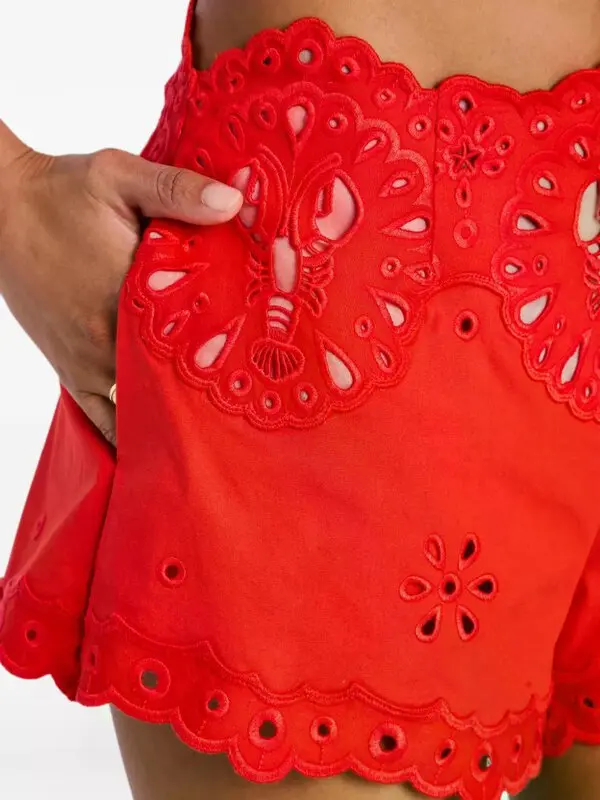 Retrofete Caliane Broderie Anglaise Lobster Motif Shorts - Red