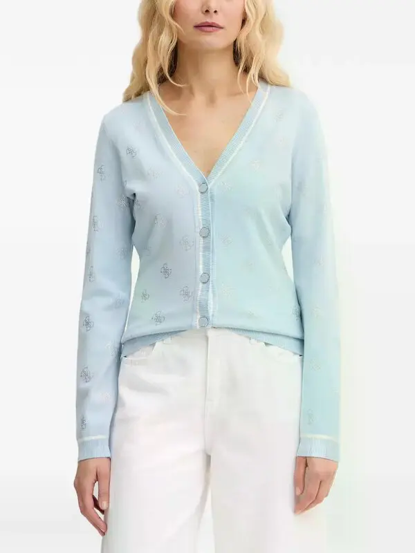 Guess Rhinestone Logo-pattern Cardigan - Blue