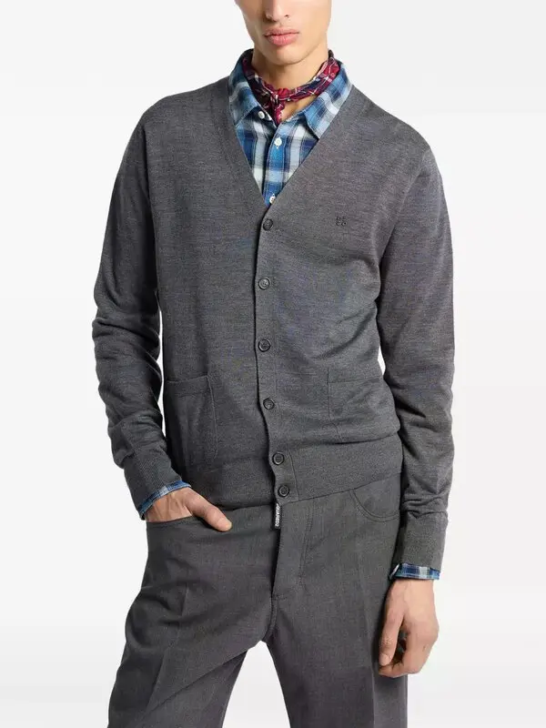 Dsquared2 Embroidered Logo V-neck Cardigan - Grey