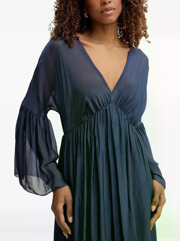 HAVEONE Pleated V-neck Maxi Dress