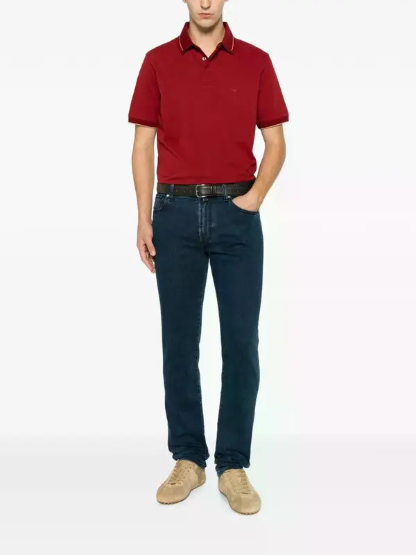 Emporio Armani Piqué Polo Shirt With Stripe Detail On The Collar - Red