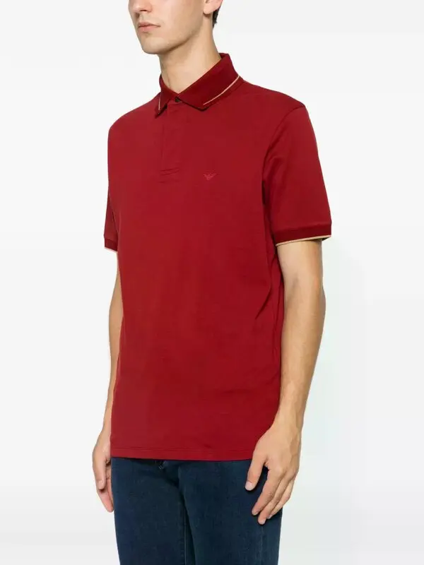 Emporio Armani Piqué Polo Shirt With Stripe Detail On The Collar - Red