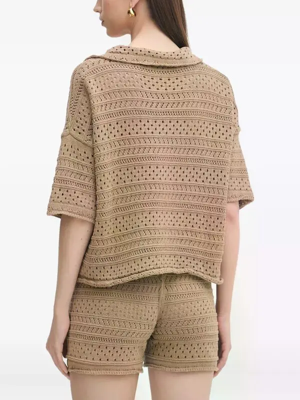 HAVEONE Crochet Knit Short-sleeve Top And Shorts Set