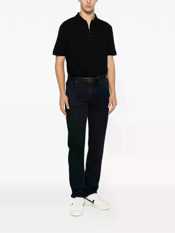Emporio Armani Zip-fastening Logo-patch Polo Shirt - Black