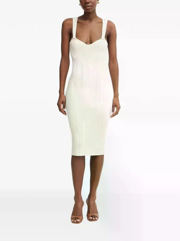 FRACOMINA Ribbed Knit Sweetheart Neck Midi Dress - Neutrals