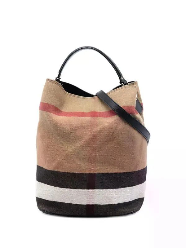 Burberry 2000-2017 Medium Mega Check Canvas Ashby Bucket Bag Satchel - Brown