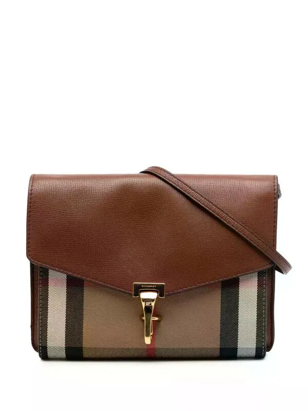 Burberry 2000-2017 Small Leather And House Check Canvas Derby Macken Crossbody Bag - Brown