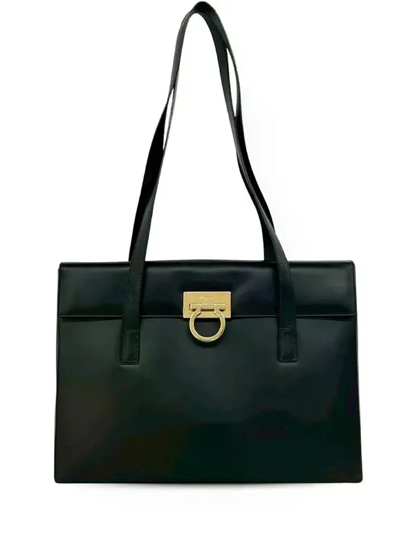 FERRAGAMO 2010-2026 Leather Gancini Tote Bag - Black
