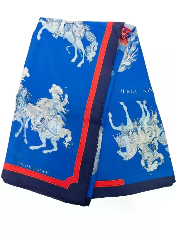 Hermès 1980-2000 Carrousel Silk Scarf 90 Scarves - Blue