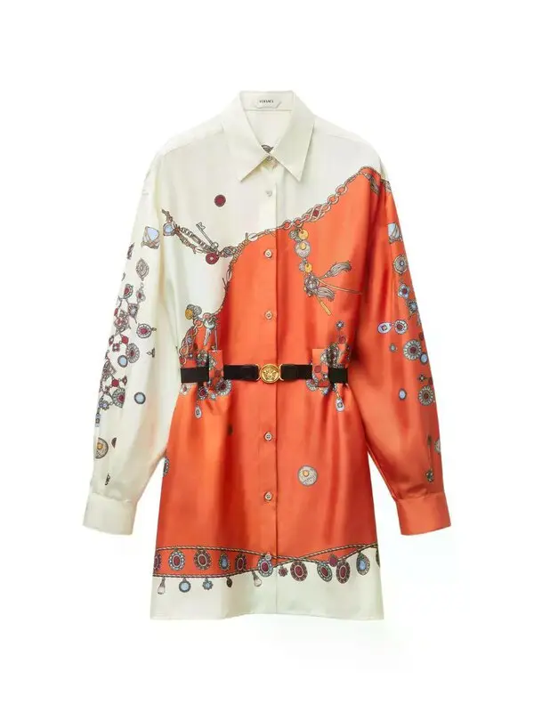Versace Printed Silk Twill Mini Dress - Orange