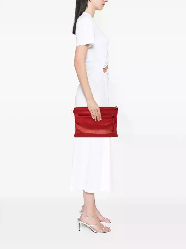 Balenciaga Lambskin Leather Motocross Classic Clip M Clutch Bag - Red