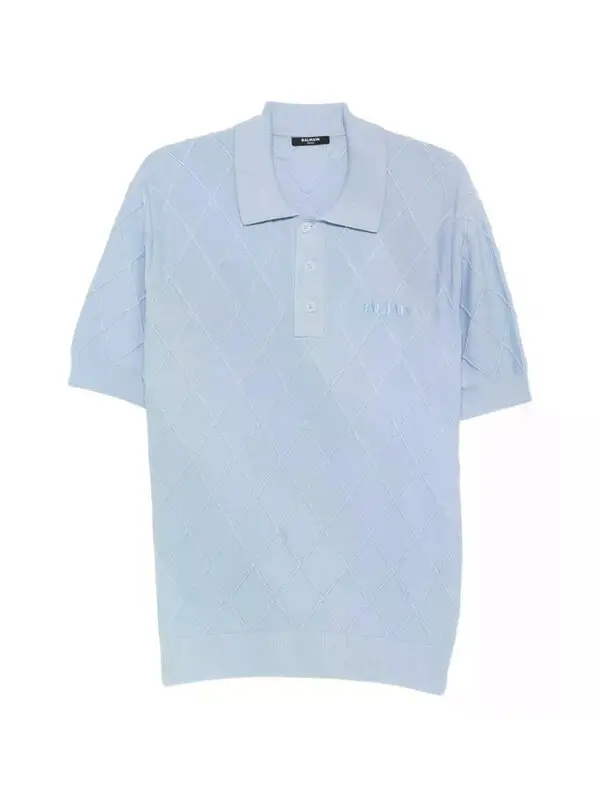 Balmain Diamond-knit Logo-embroidered Polo Shirt - Blue