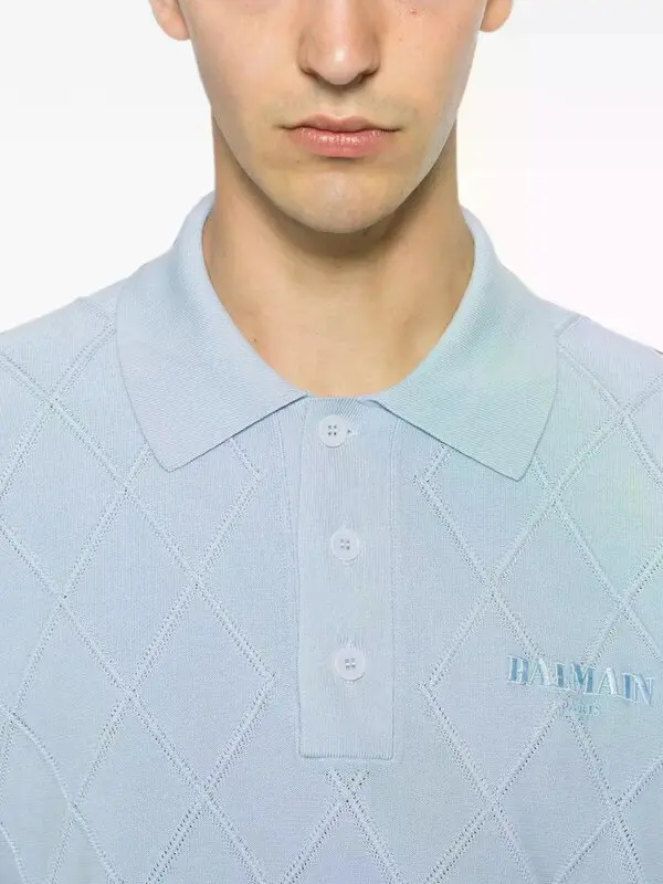 Balmain Diamond-knit Logo-embroidered Polo Shirt