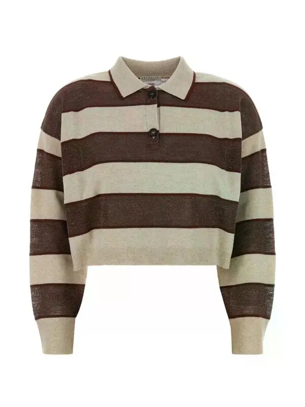 Brunello Cucinelli Cropped Striped-pattern Polo Shirt - Neutrals