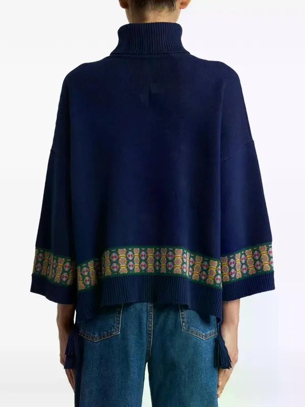 Etro Wool-blend Kimono Sweater With Tassels And Geometric Motif
