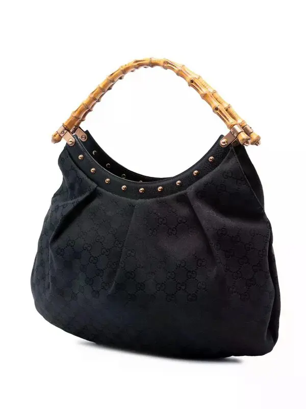 Gucci Gg Canvas Bamboo Studded Hobo Bag - Black