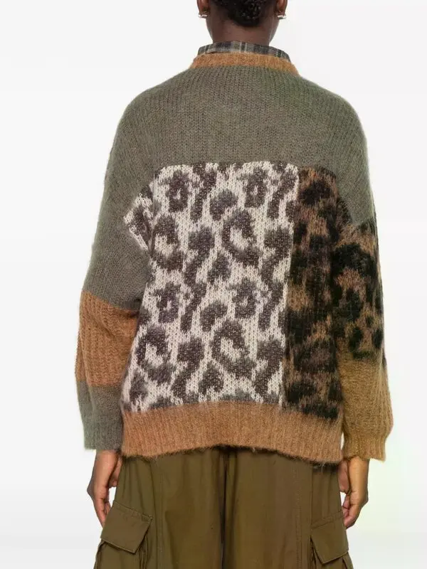 R13 Patchwork Leopard Print V-neck Cardigan