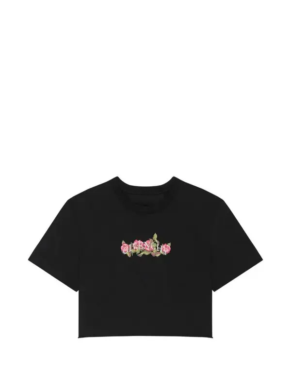 Givenchy Floral-print Cropped T-shirt - Black