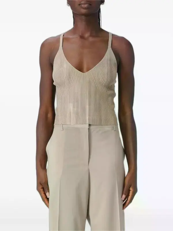 Emporio Armani Ribbed Knit V-neck Top - Neutrals